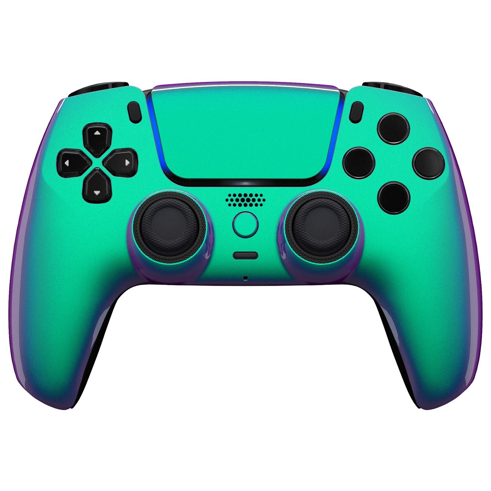 Luna Redesigned Glossy Chameleon Green Purple Front Shell with Touchpad for PS5 Controller BDM ...