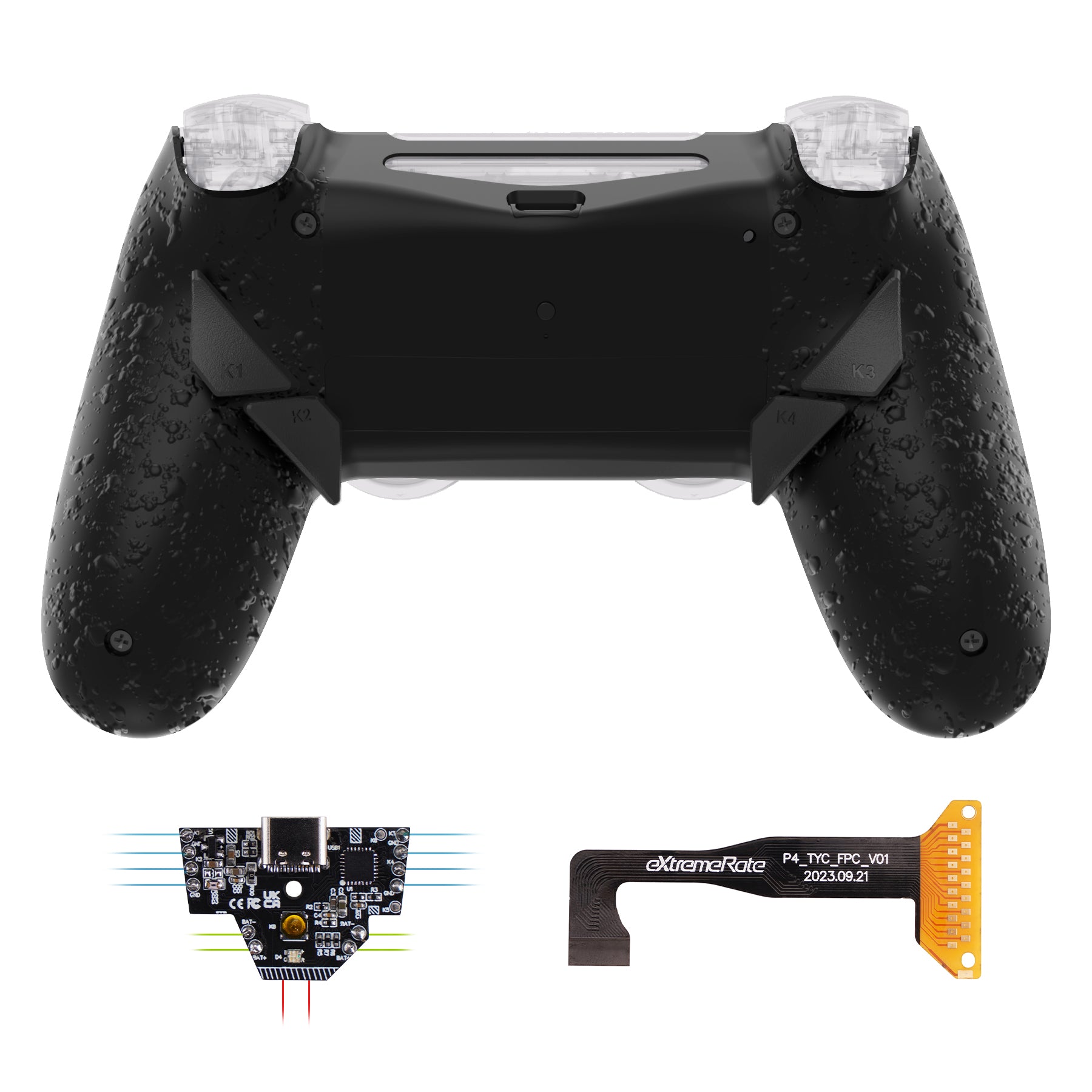 eXtremeRate Textured Black Dawn Type-C Version Remap Kit for PS4 Slim Pro Controller JDM-040/050 ...