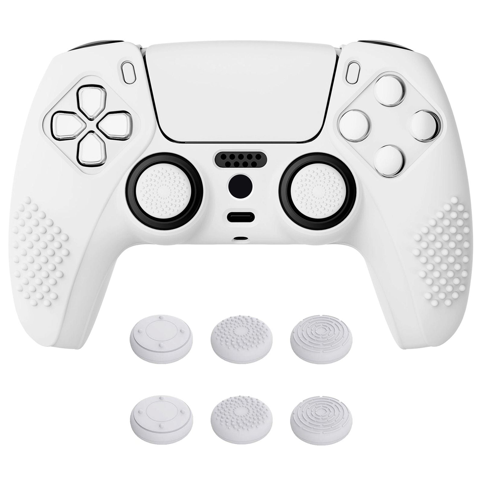 3D Studded Edition White Silicone Case Skin With 6 White Thumb Grip ...