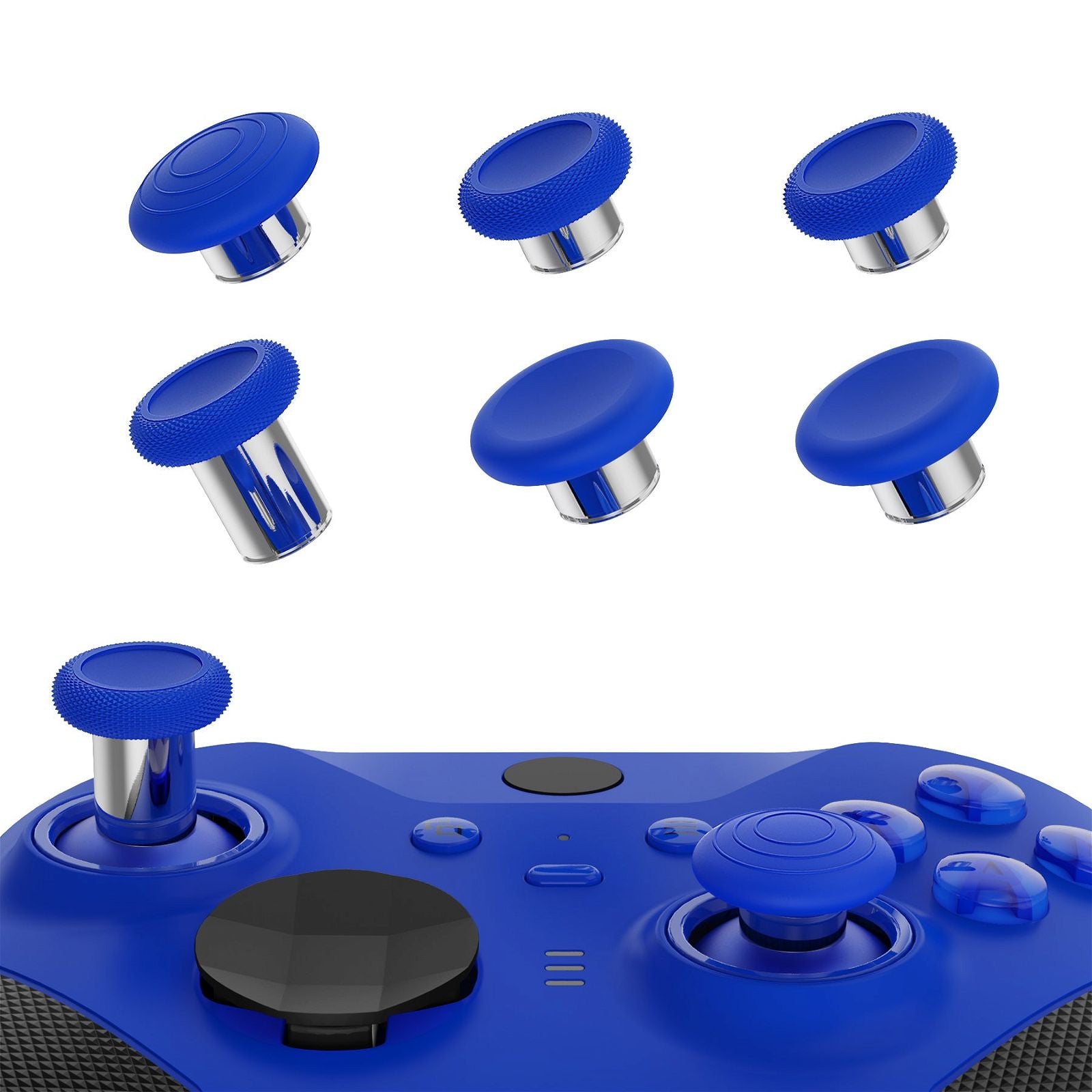 Blue & Metallic Silver 6 in 1 Metal Replacement Thumbsticks for Xbox ...