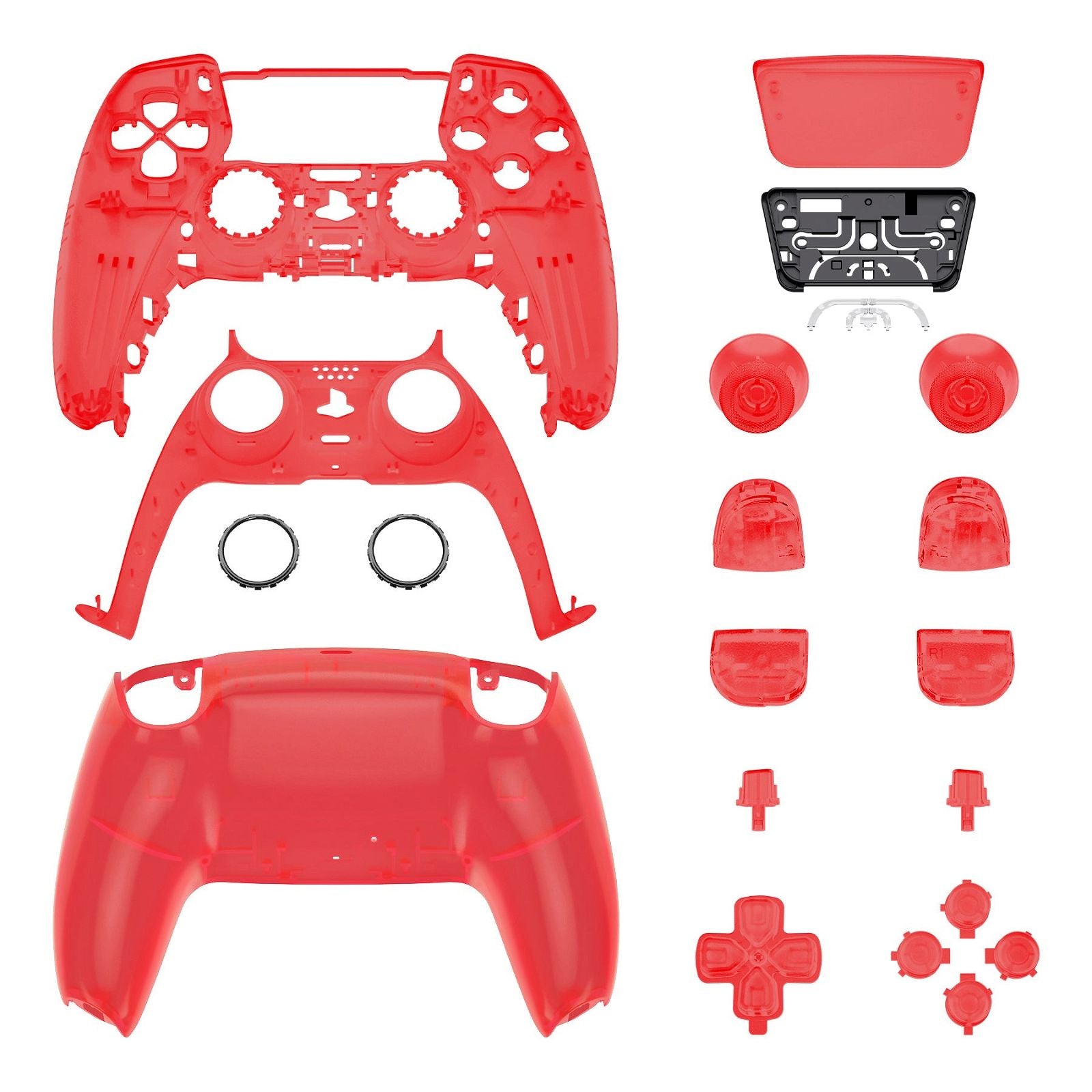 Clear Red Full Set Shells with Buttons For PS5 Controller BDM-030/040 ...
