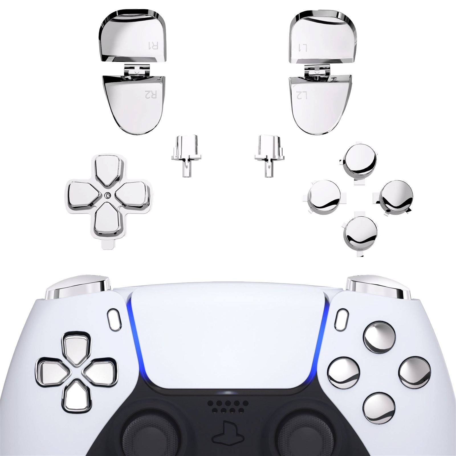 Glossy Chrome Silver 11in1 Button Kits Compatible With PS5 Controller ...