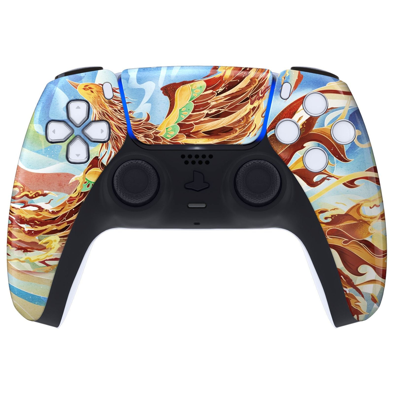 Glossy Fire Phoenix Front Shell With Touchpad Compatible With PS5 Controller BDM-010/020/030/040 ...