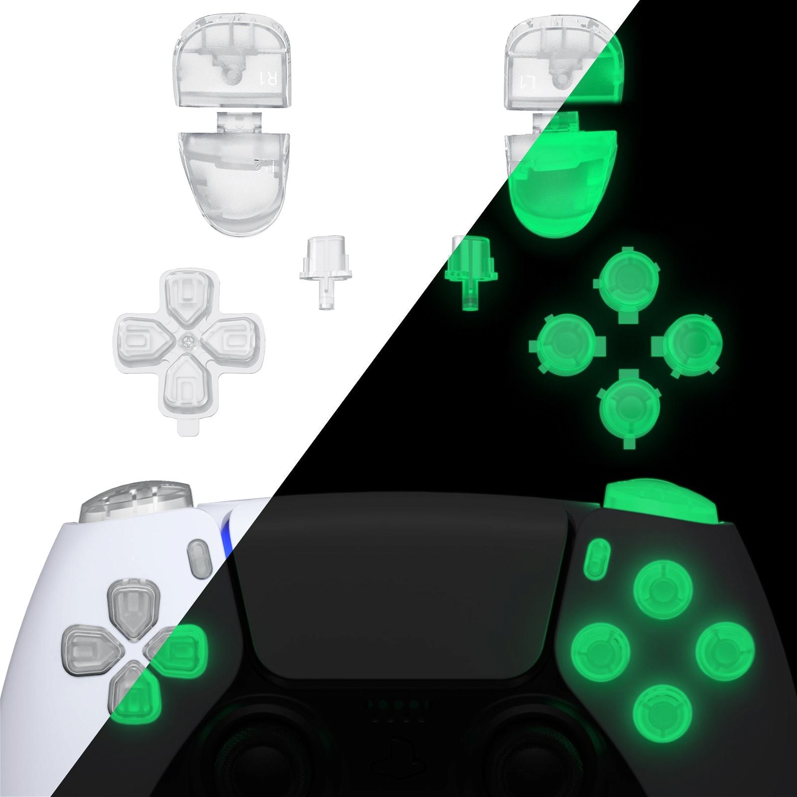 Glow in Dark - Green 11in1 Button Kits Compatible With PS5 Controller ...