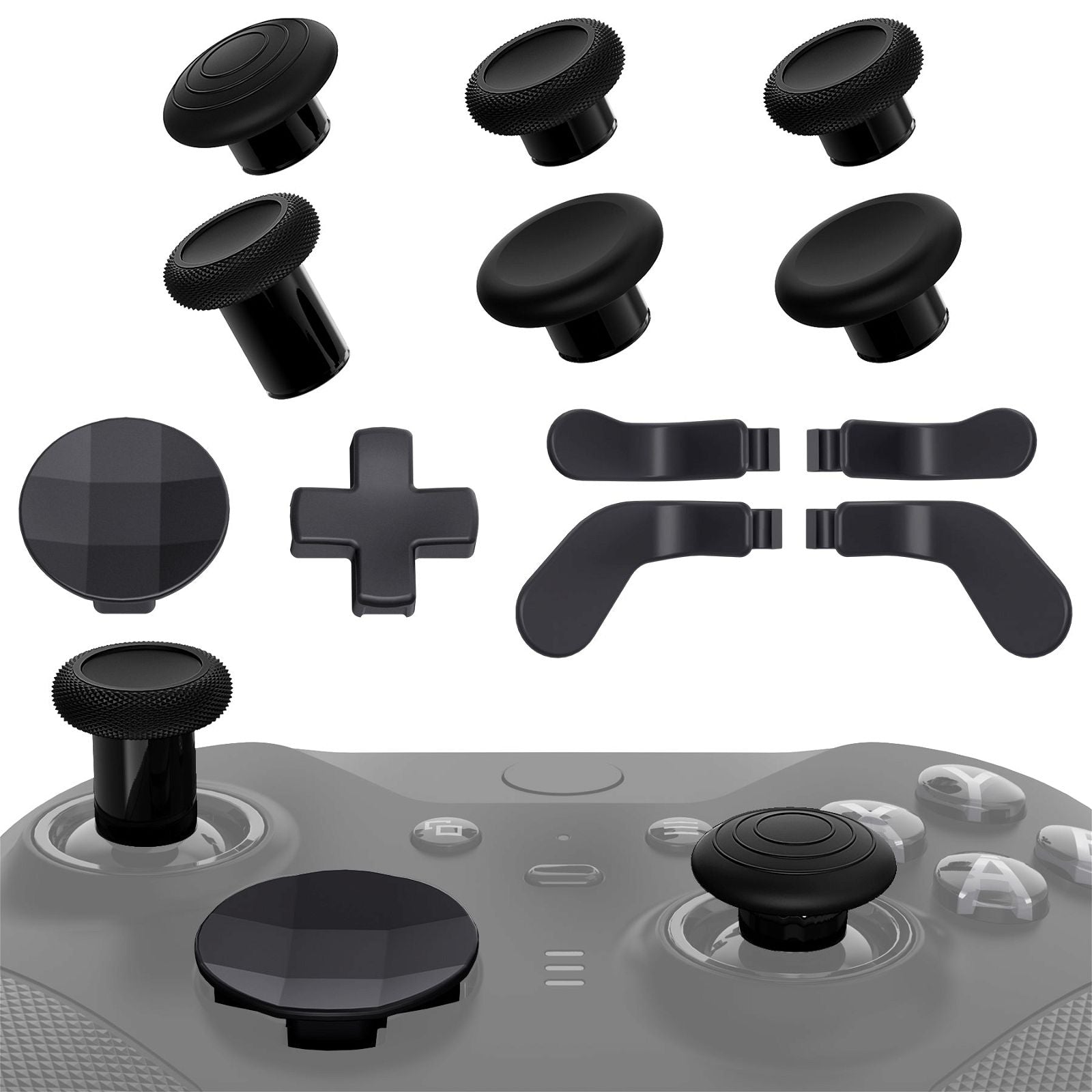 Metallic Black 13 in 1 Component Pack Kit Replacement Metal Thumbsticks ...