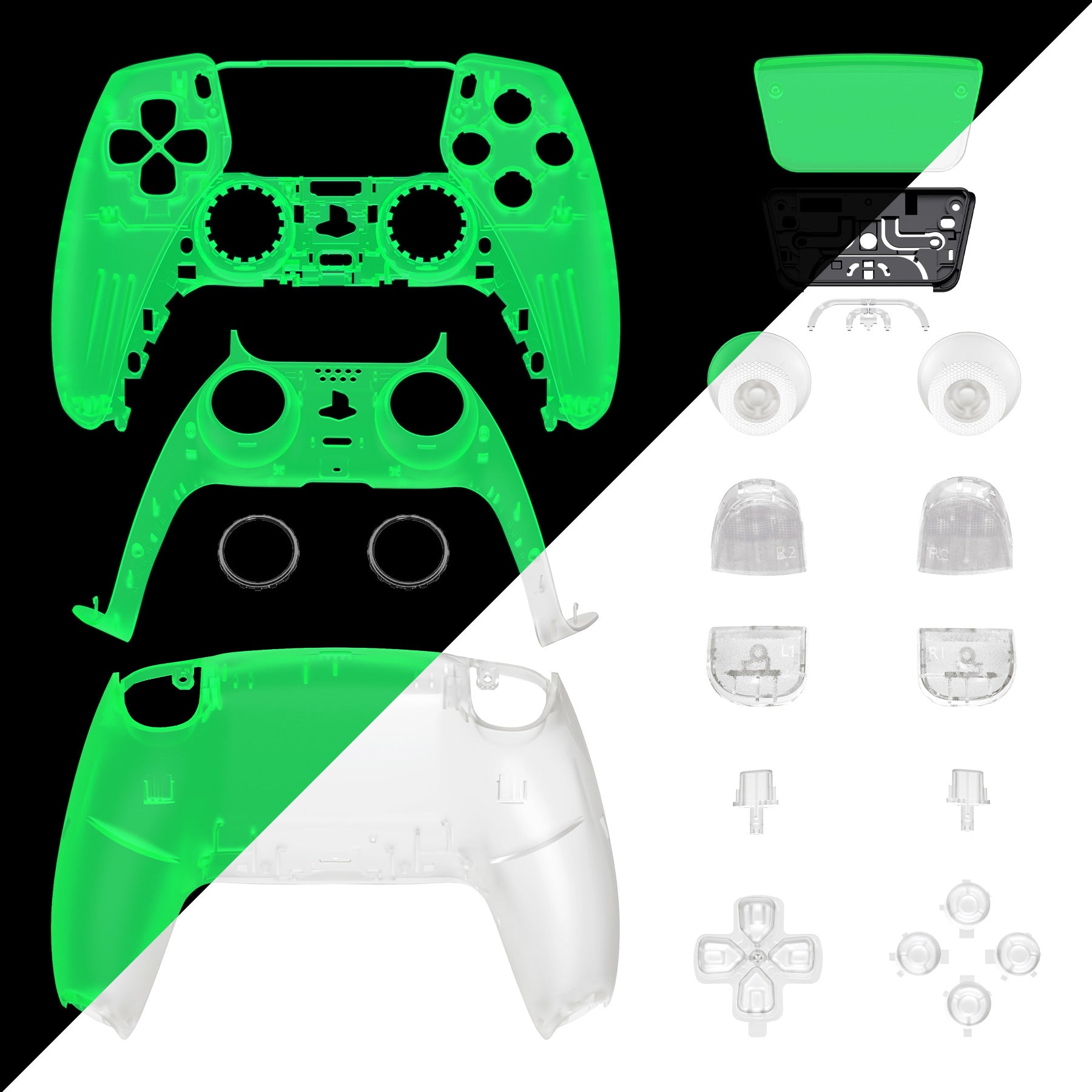 Glow In Dark- Green Full Set Shell Kits For PS5 Controller BDM-030/040 ...