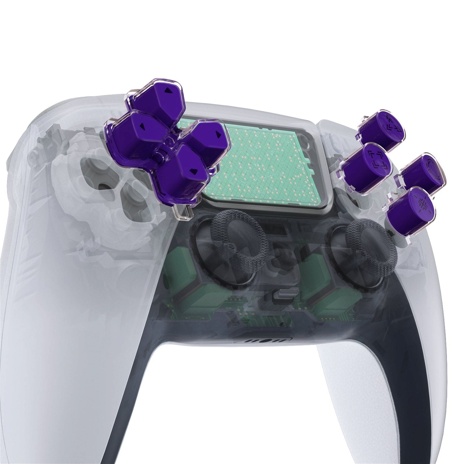 Replacement Custom Dpad Action Buttons Three-Tone Purple & Clear with ...