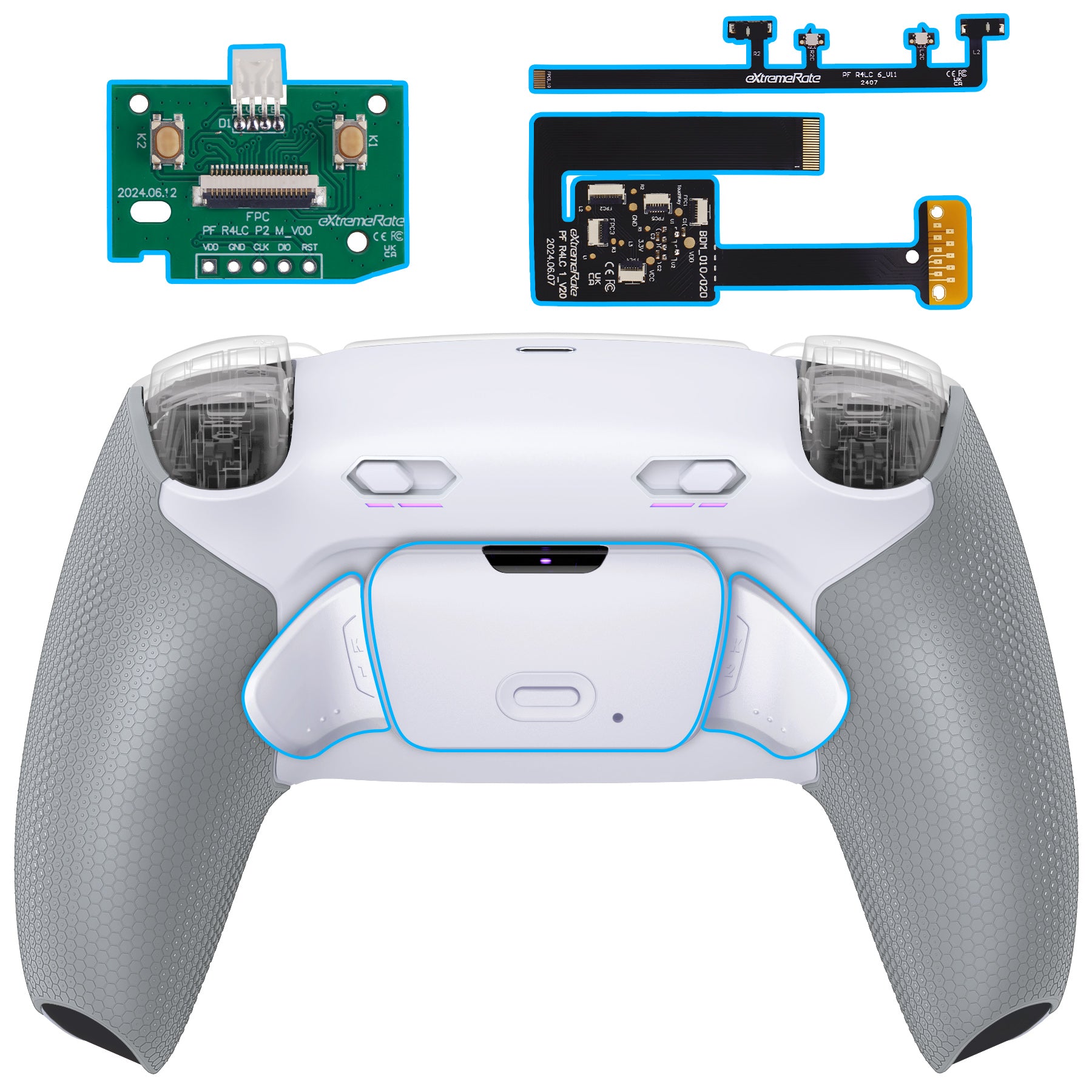 eXtremeRate Rubberized White Gray Remappable RISE Plus MAX Back Paddles ...