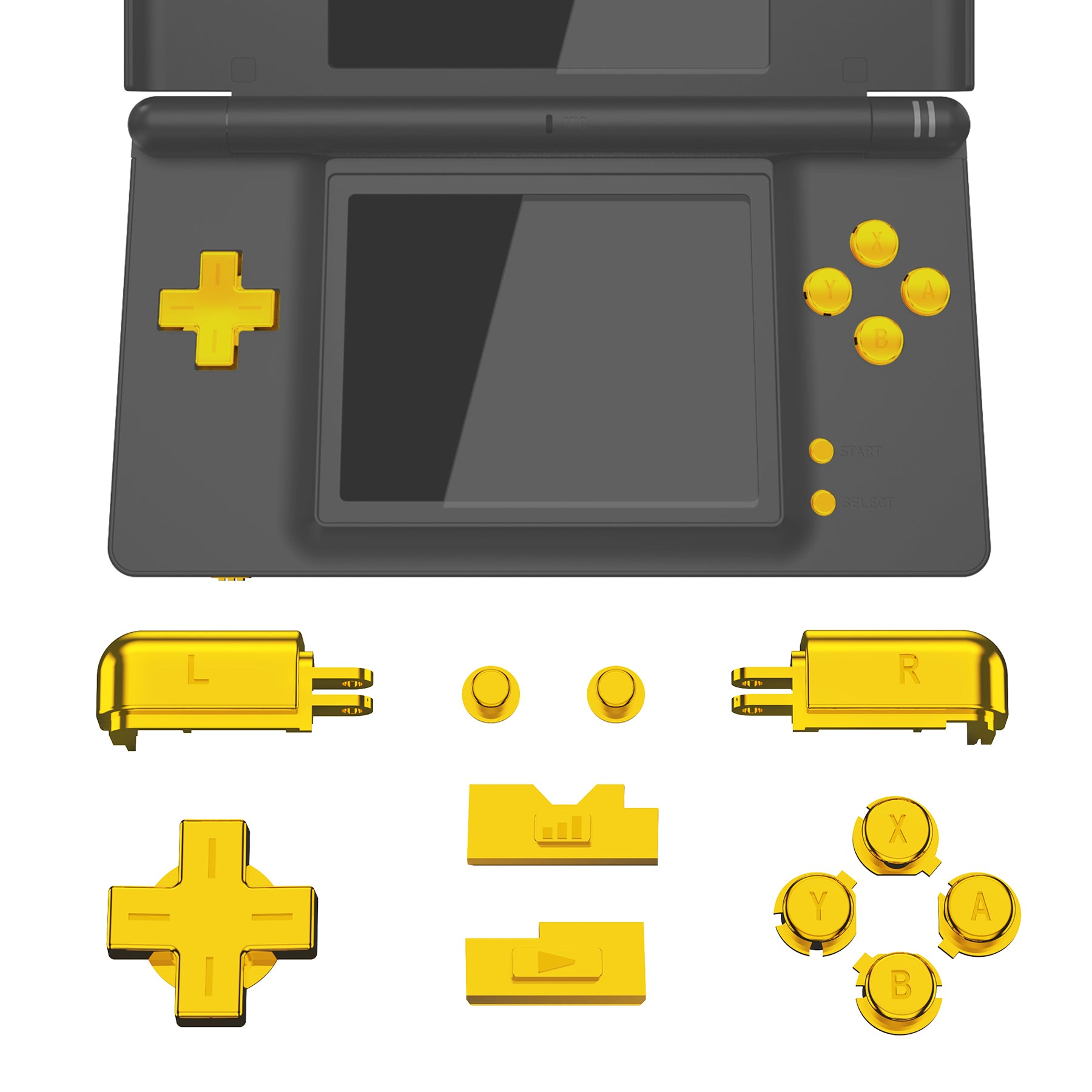 eXtremeRate Chrome Gold Replacement Full Set Buttons for Nintendo DS ...