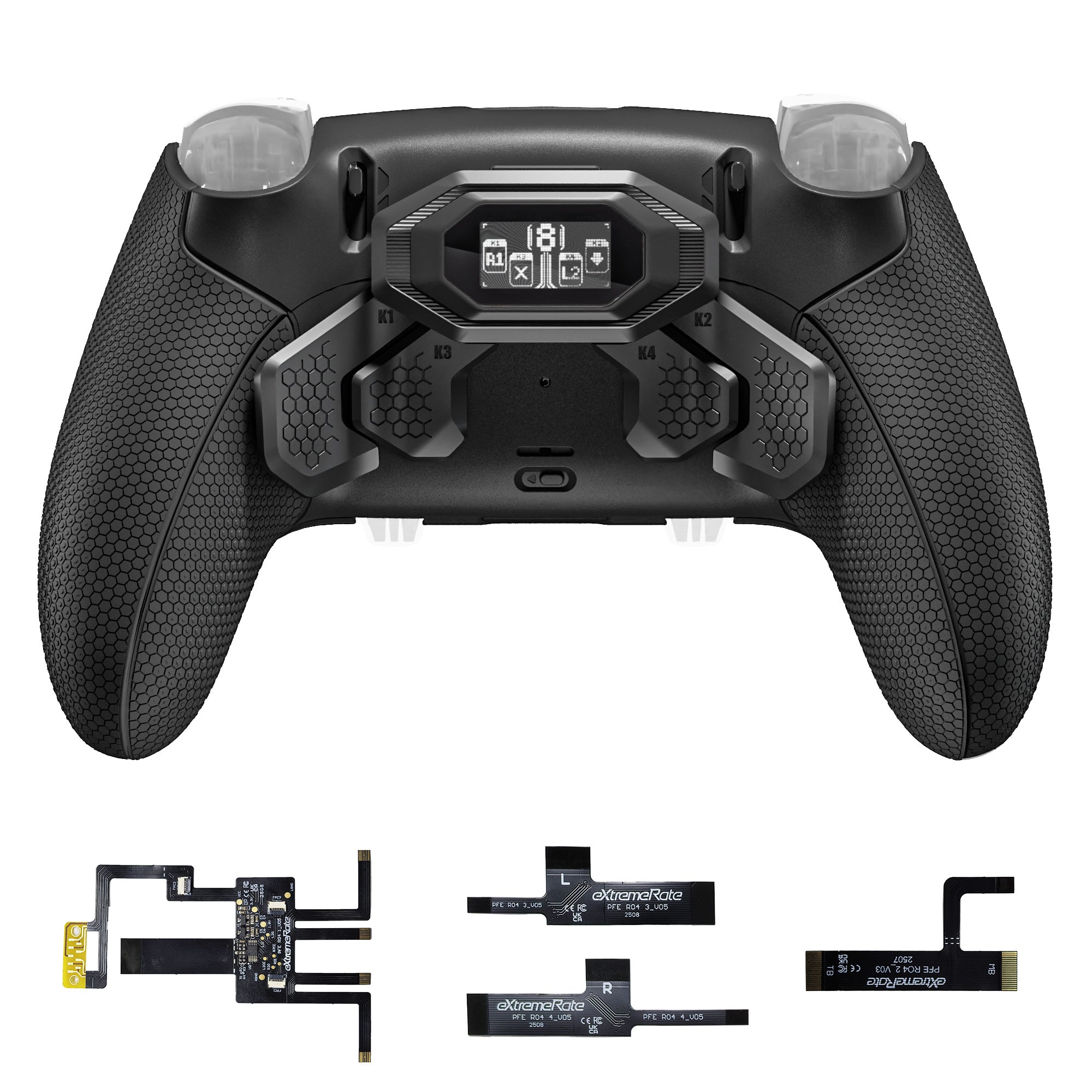 eXtremeRate Rubberized Clear & Black BEYOND Back Paddles Kit with OLED ...