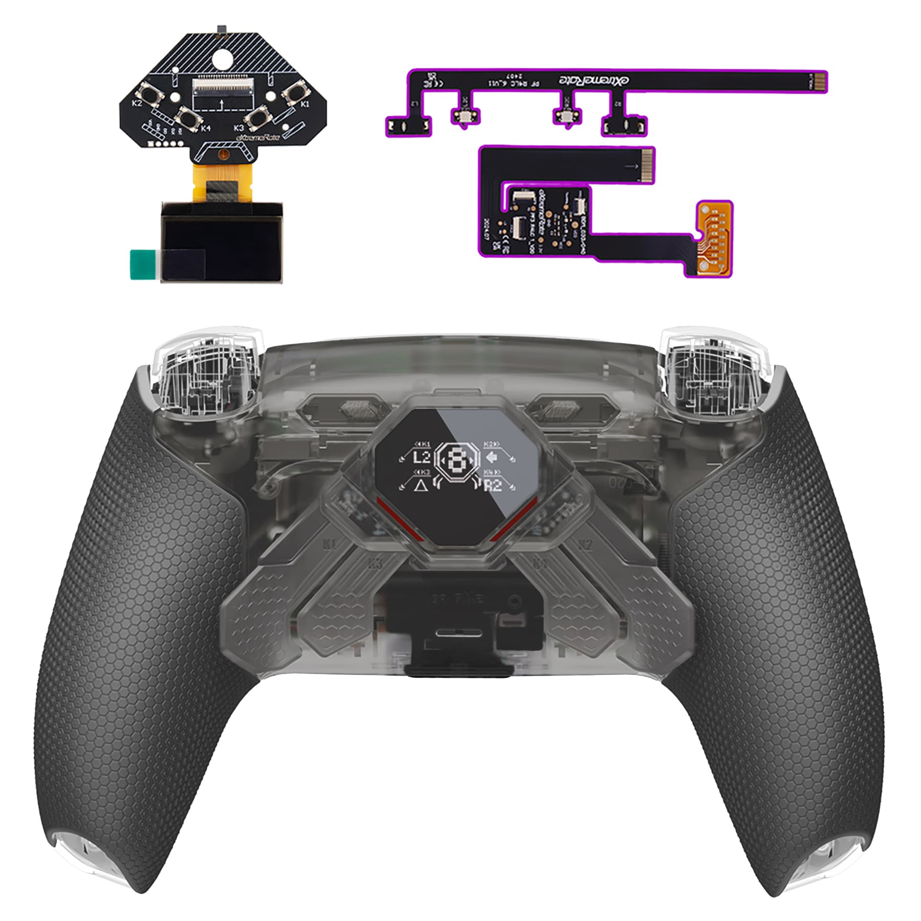 eXtremeRate Rubberized Clear Black SPARK Back Paddles Kit with OLED ...