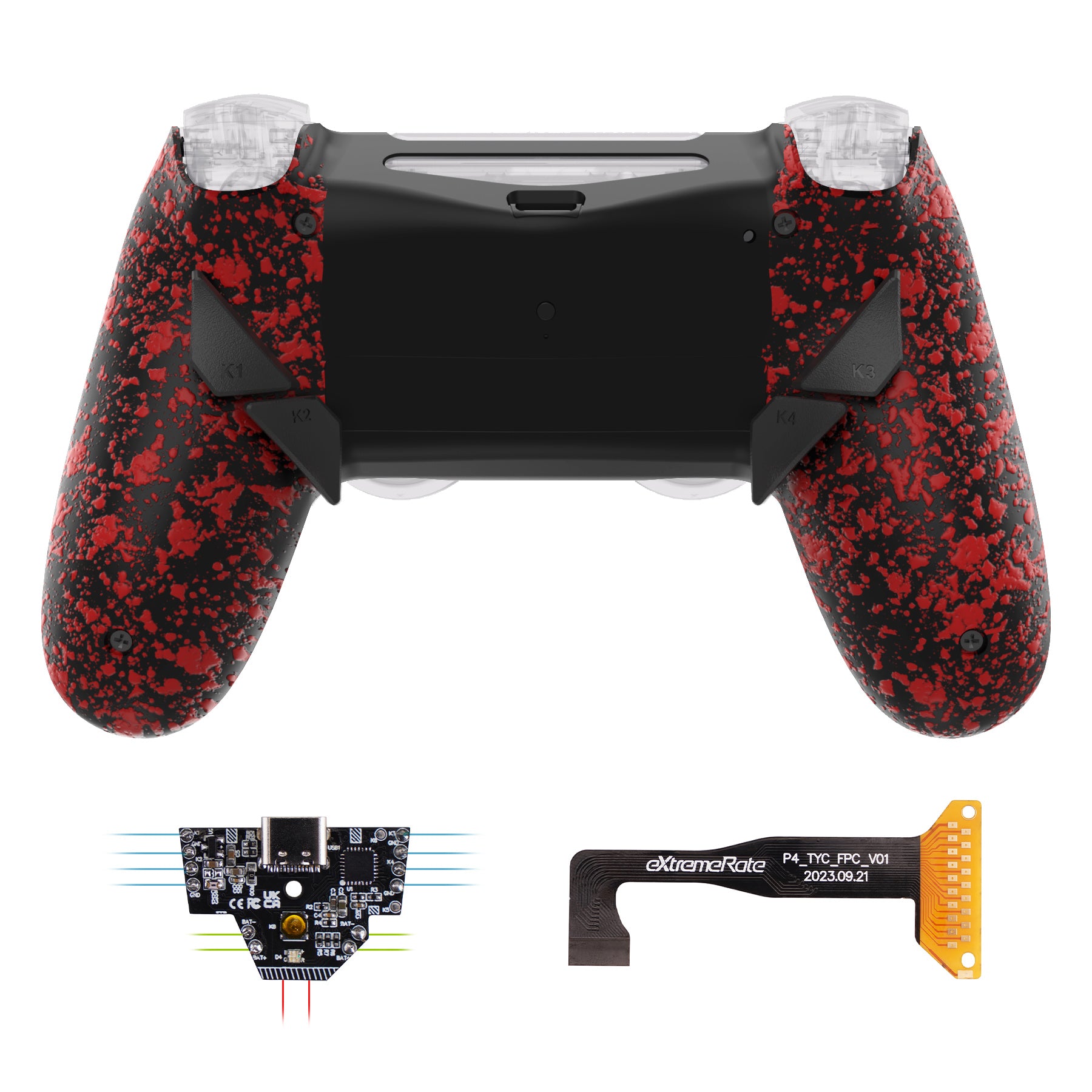 eXtremeRate Textured Red Dawn Type-C Version Remap Kit for PS4 Slim Pro ...